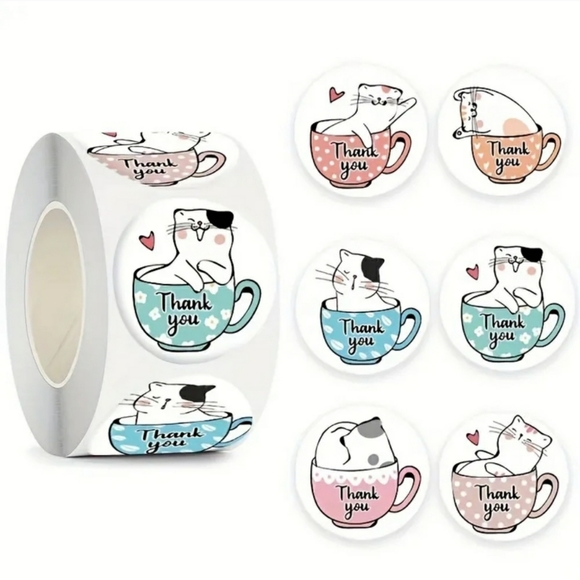 Office | 315 Thank You Cat Stickers 15 Round Set Of 5 | Poshmark